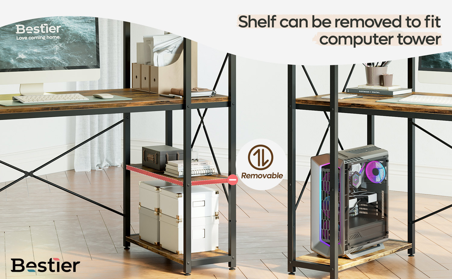 Bestier Computer Desk with Storage Shelves 47 Inch Home Office Desk ...