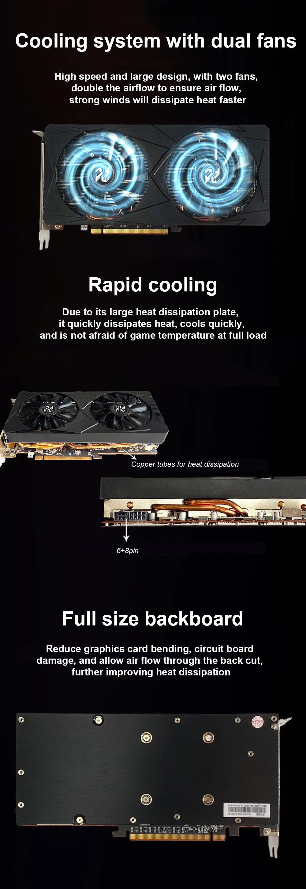 PELADN RX 5700XT 8G Graphics Card 6Pin+8Pin 256Bit GDDR6 CUDA 2560 ...