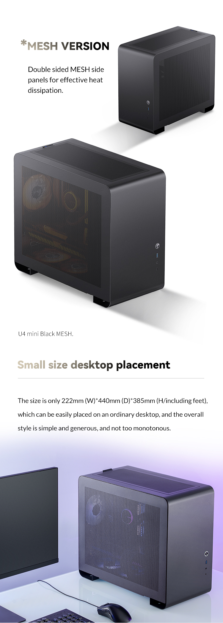 JONSBO U4 MINI MESH BLACK MATX Double Side Mesh Computer Case, Back ...