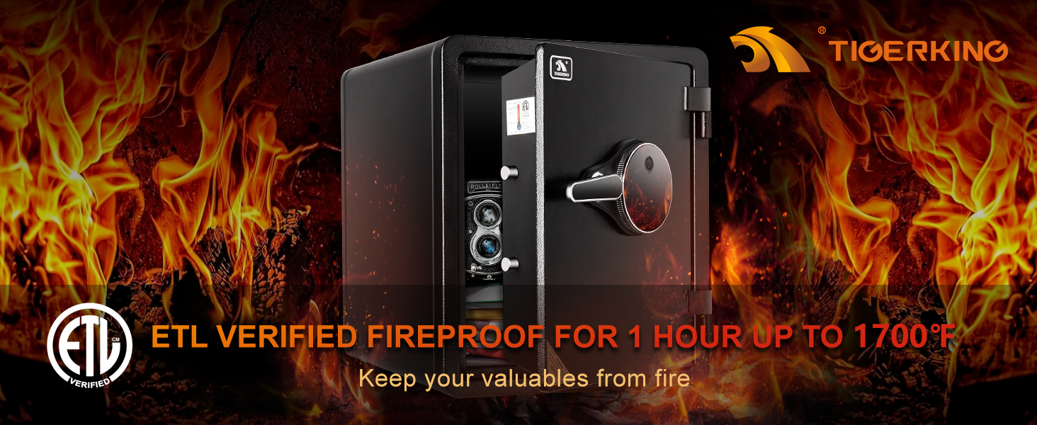TIGERKING Fireproof Safe for 1 Hour Up to 1700°F with Fingerprint and ...