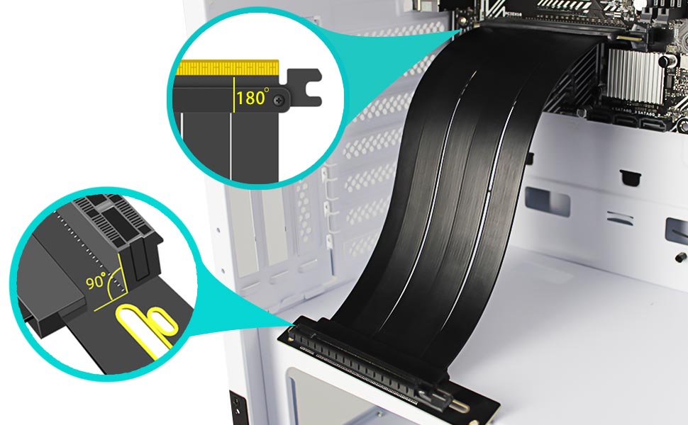 GLOTRENDS PCIe 4.0 X16 GPU Riser Cable Length 300mm, Female 90 Degree ...