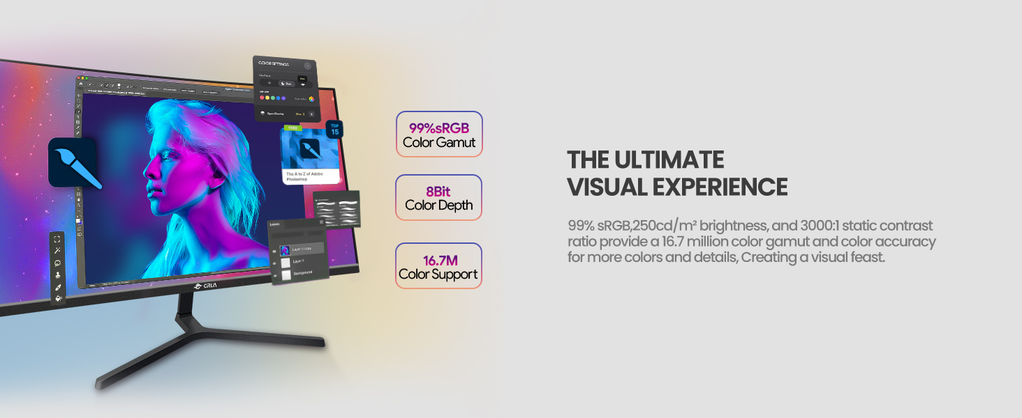 CRUA 24" Curved Monitor, FHD(1920×1080p) 2800R 100HZ, 99% sRGB Color ...