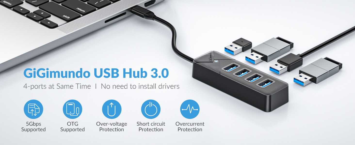 GiGimundo By Yottamaster USB C Hub 3.0-4-Port USB Hub for Laptop, USB Splitter Multi USB Port ...