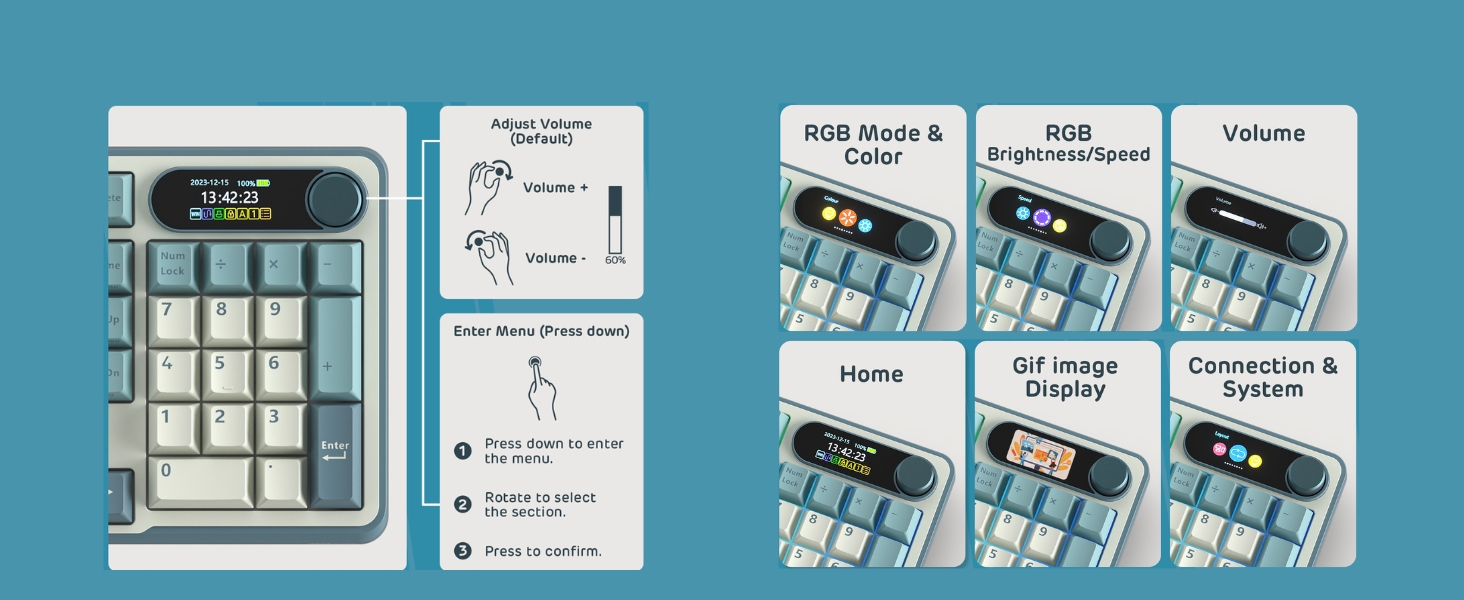 RK ROYAL KLUDGE S98 Mechanical Keyboard Smart Display & Knob Top Mount ...