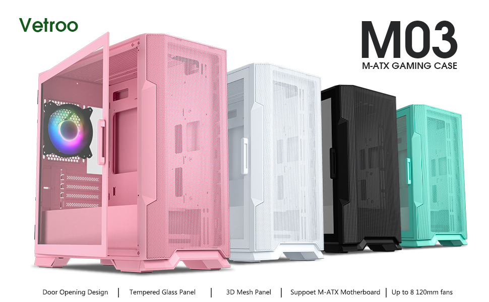 Vetroo M03 Compact Computer Case Micro ATX Mini ITX Pink Gaming PC Case ...
