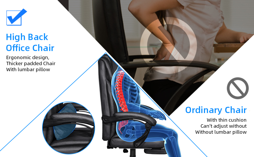 Leather Gaming Executive Office Desk Chair, Foot Rest High Back and ...