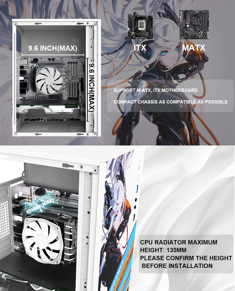 GPERHUAN matx case,itx case,Micro ATX PC Case for Office, Support MATX ...