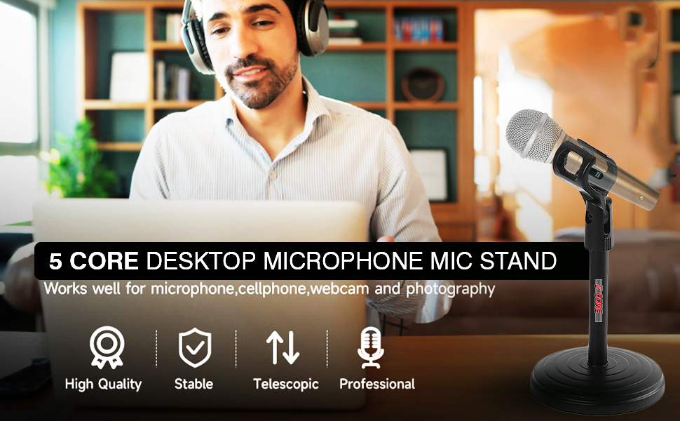 5 Core Inc. Desk Microphone Stand Round Base Heigh Adjustable Desktop ...