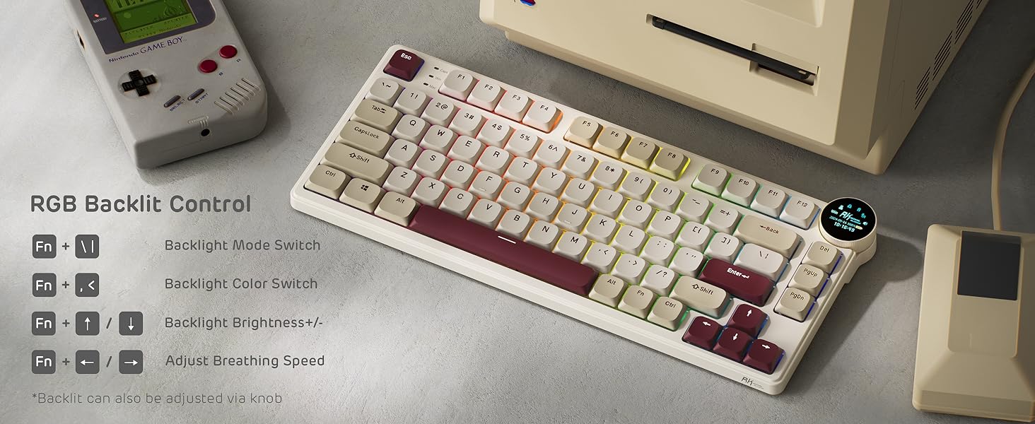 RK ROYAL KLUDGE N80 Low Profile Mechanical Keyboard w/Smart Display ...