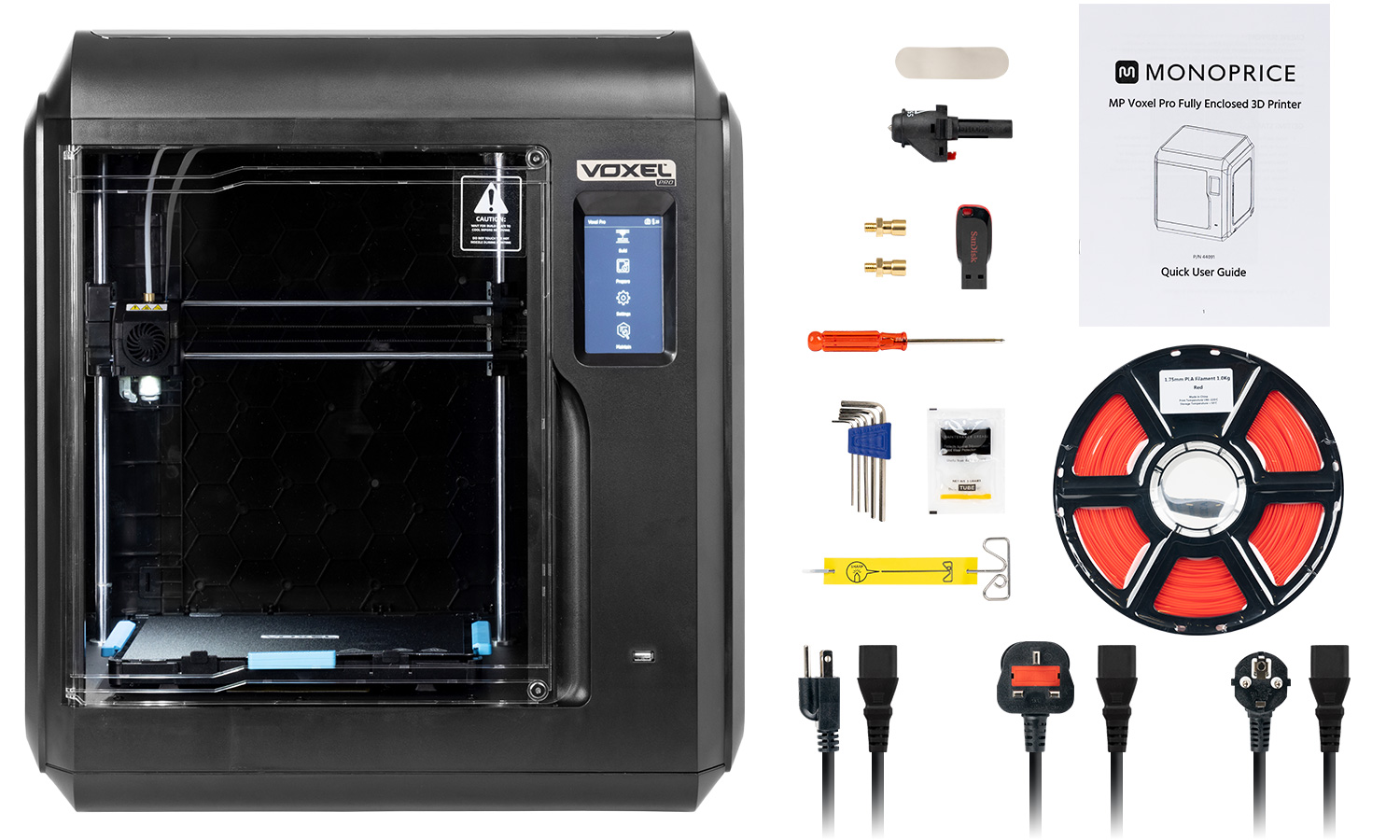 Monoprice Voxel Pro Enclosed 3D Printer DIY With Touchscreen Interface, Auto Leveling, Large ...