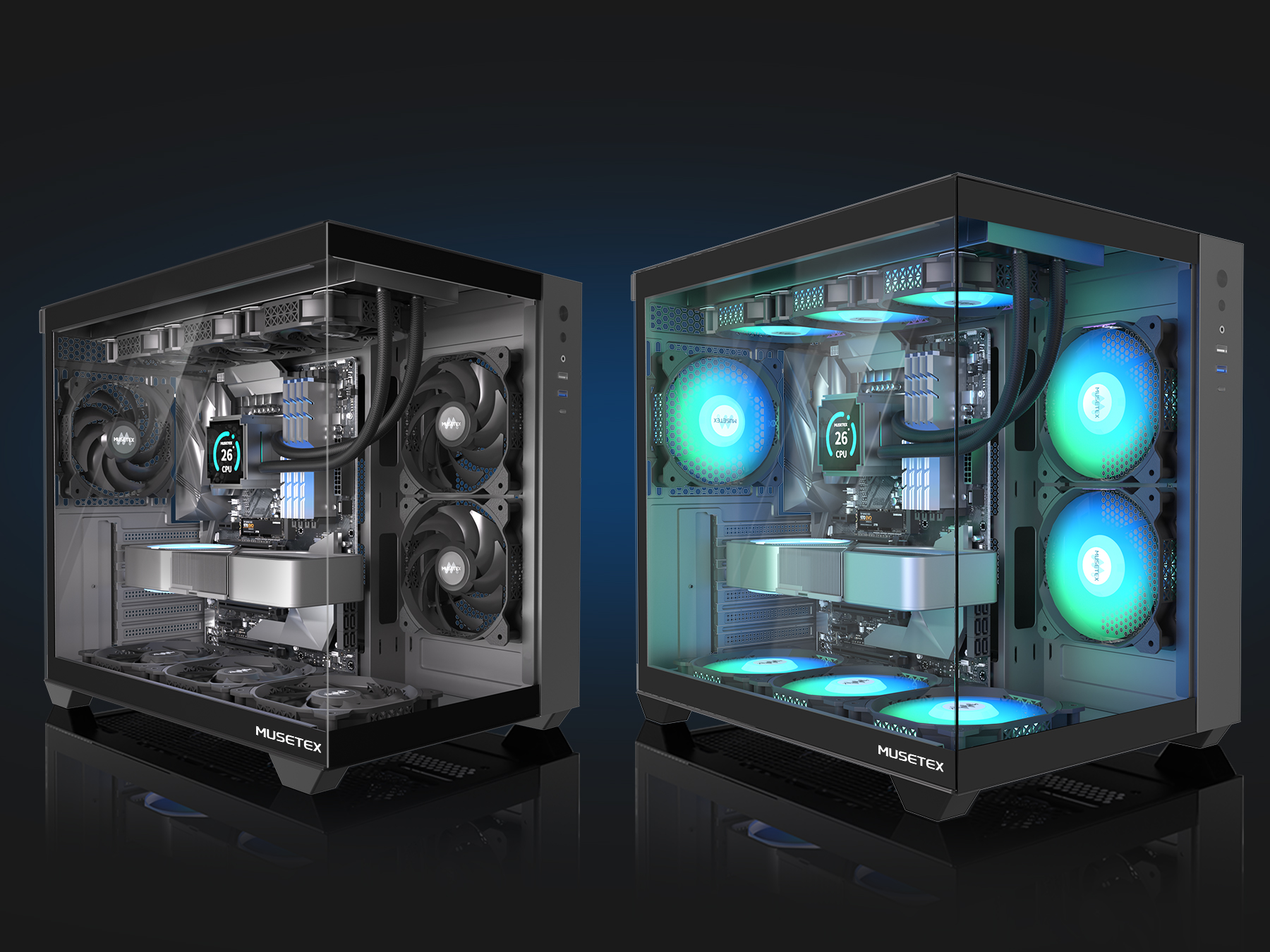 MUSETEX ATX PC Case, 3 x 120mm Fans Pre-Installed, 360MM RAD Support ...