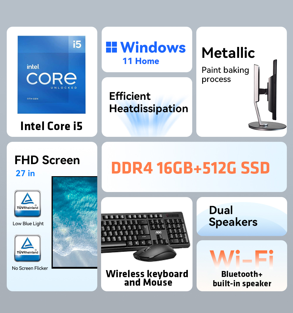 AOC All-in-One PC Business Desktop 27" IPS Intel Core i5-12400 16GB ...