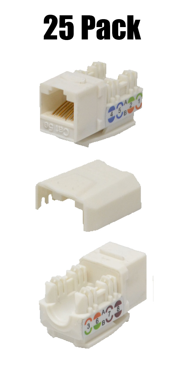 25 pack lot Keystone Jack Cat5e White Network Ethernet 110 Punchdown ...
