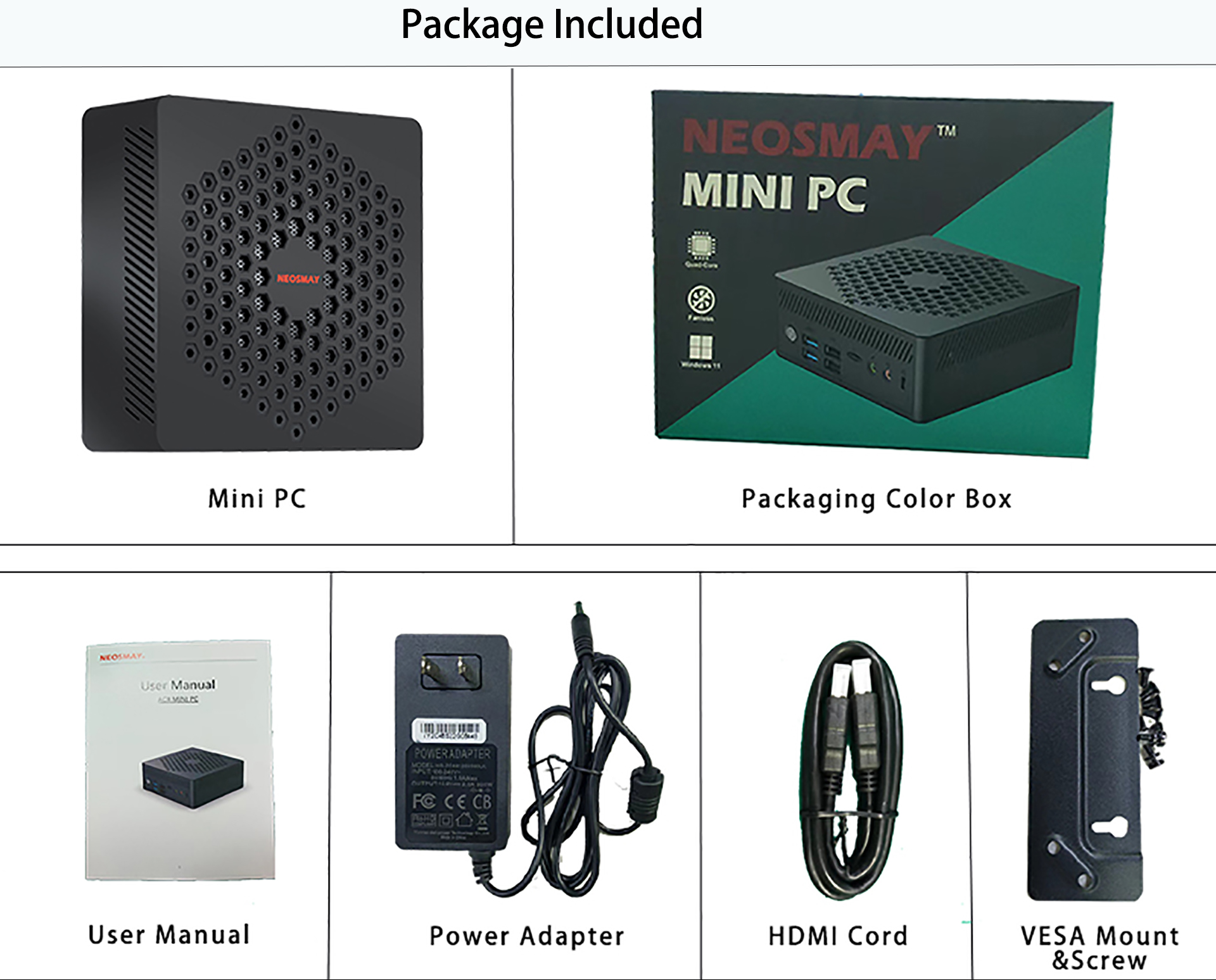 NEOSMAY Fanless Mini PC 16GB DDR4-3200 512GB SSD Intel Pentium N6005 ...