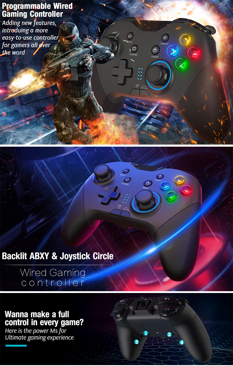 Wired Gaming Controller, PC Gamepad Joystick, Dual Vibration ...