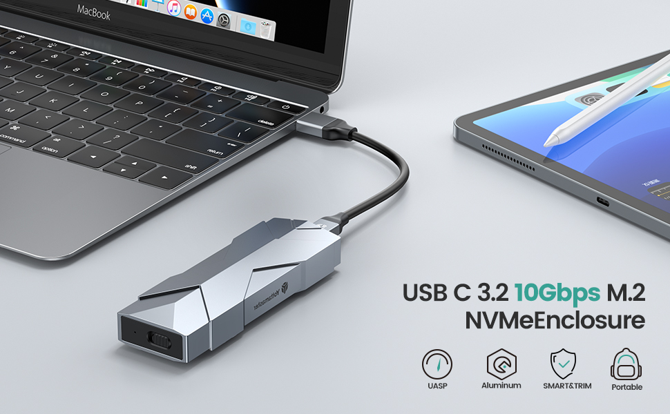 Yottamaster 10Gbps M.2 NVMe Enclosure, USB 3.2 Gen2 Type C Tool-Free ...