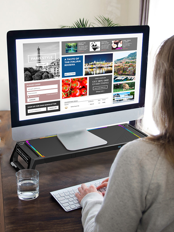 AICHESON Computer Monitor Stand Riser RGB Gaming Lights with 4 USB 3.0 ...