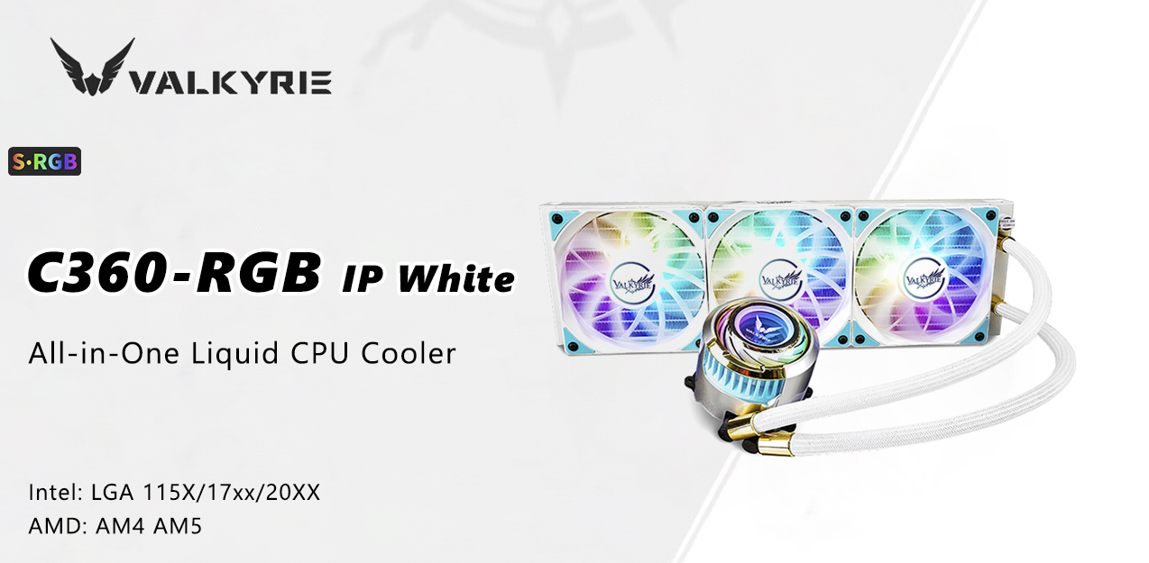 VALKYRIE C360-RGB IP White All-in-One Liquid CPU Cooler, 3*120mm ARGB ...