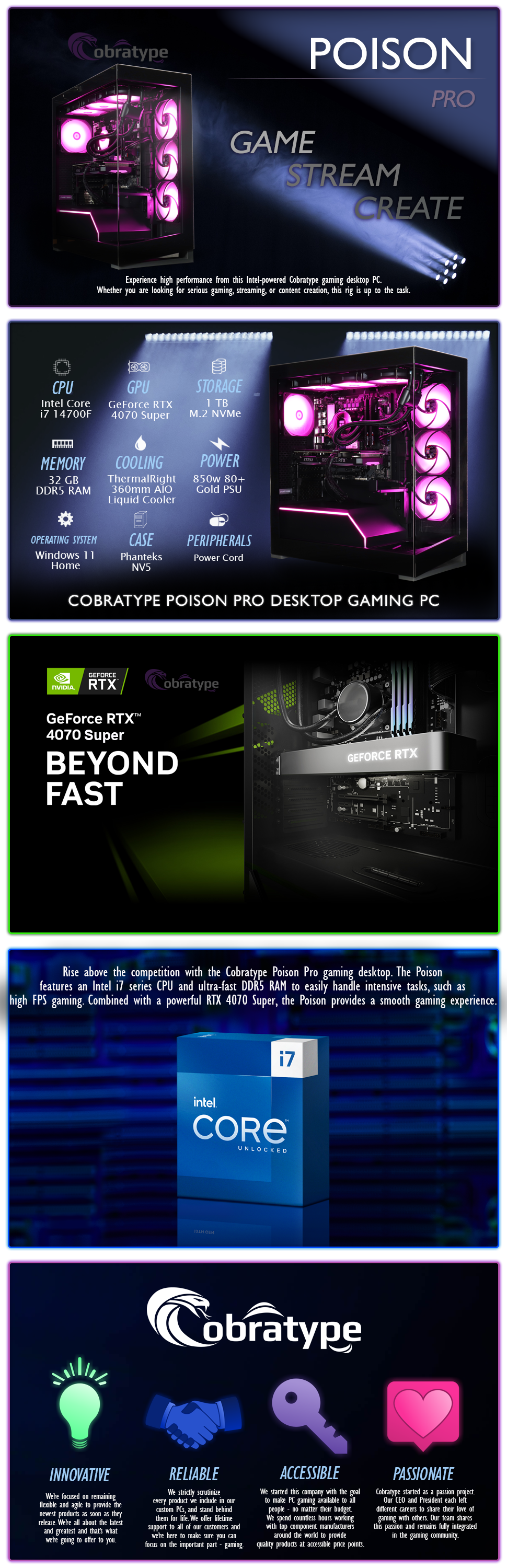 Cobratype Poison Gaming PC - Intel Core i7 14700F, RTX 4070 Super, 32 ...