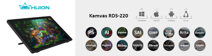 Huion Kamvas RDS-220 2.5K QHD Pen Display, 21.5 Inch Graphic Drawing Tablet with 145% sRGB, Tilt ...