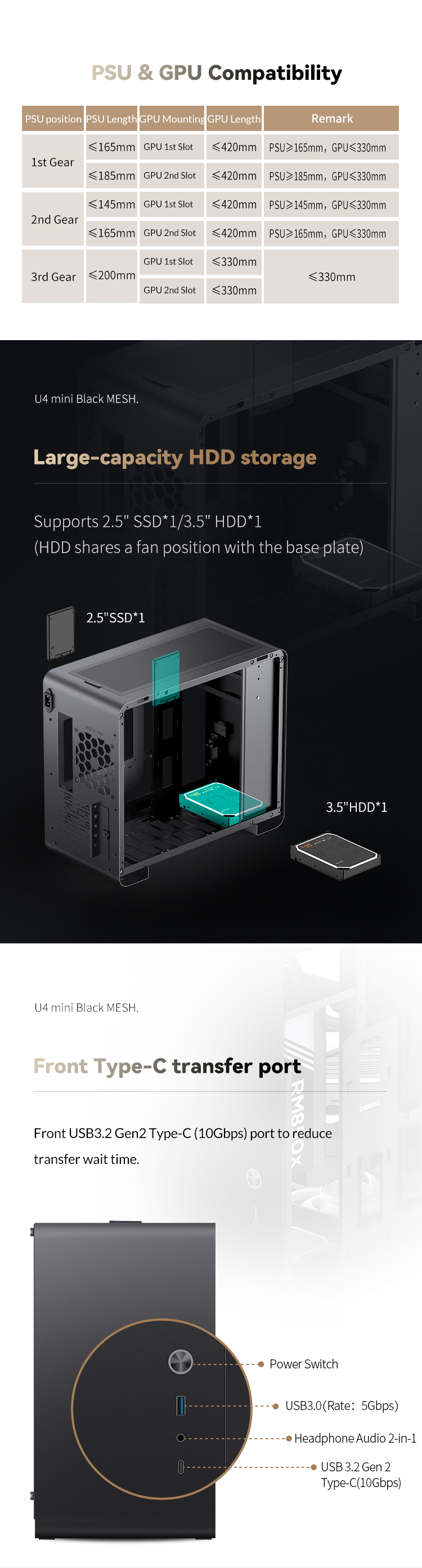 JONSBO U4 MINI MESH BLACK MATX Double Side Mesh Computer Case, Back ...