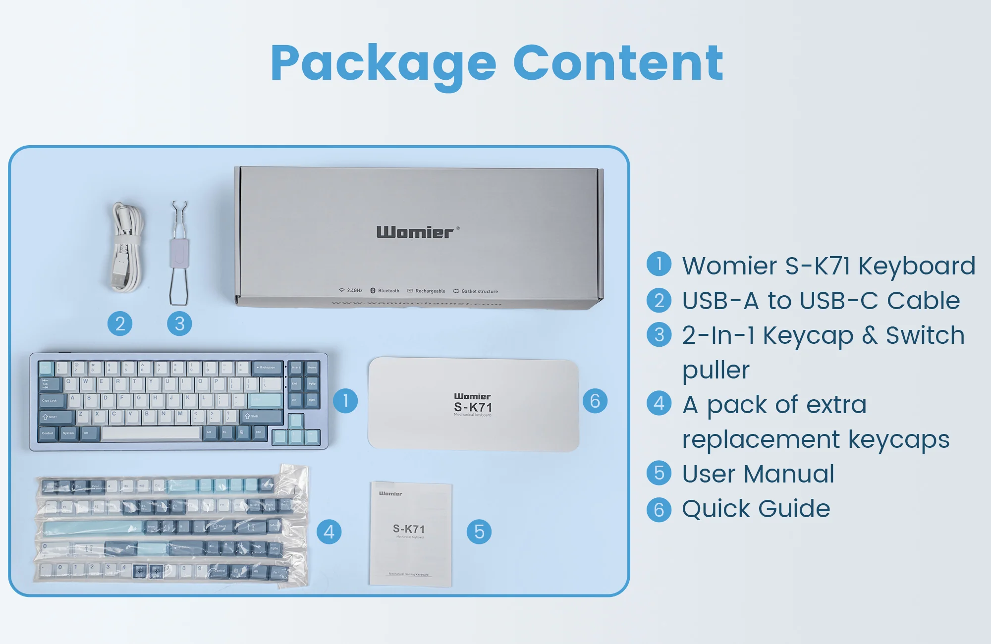 Womier S-K71 68% aluminum three-mode washer blue mechanical keyboard - Newegg.com