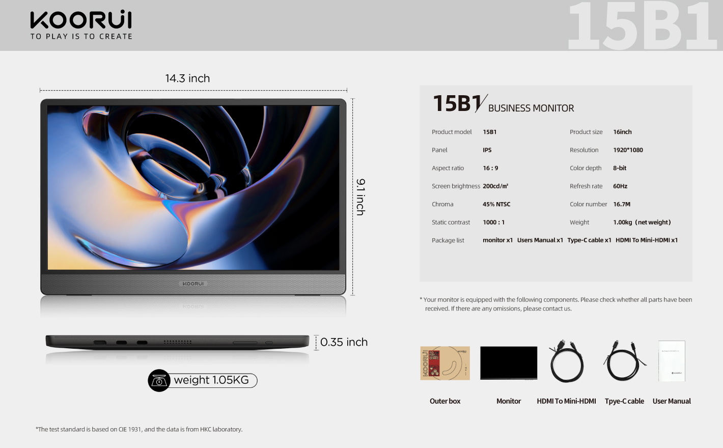 KOORUI Portable Monitor 15.6inch FHD Inch 1080P Gaming Monitor IPS ...
