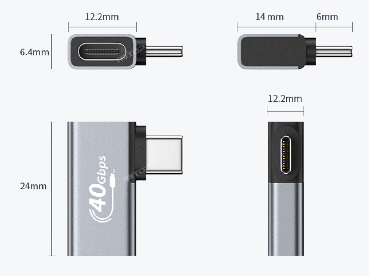RIITOP 240W 90 Degree USB C Adapter, Right Angle USB C Male to USB C ...
