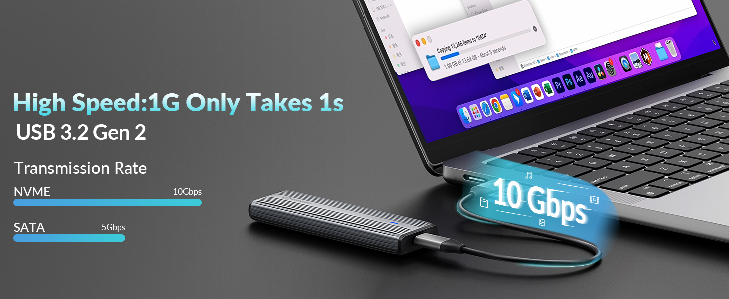 PHIXERO Aluminum M.2 NVMe SSD Enclosure, USB 3.2 Gen 2 (10 Gbps) to ...