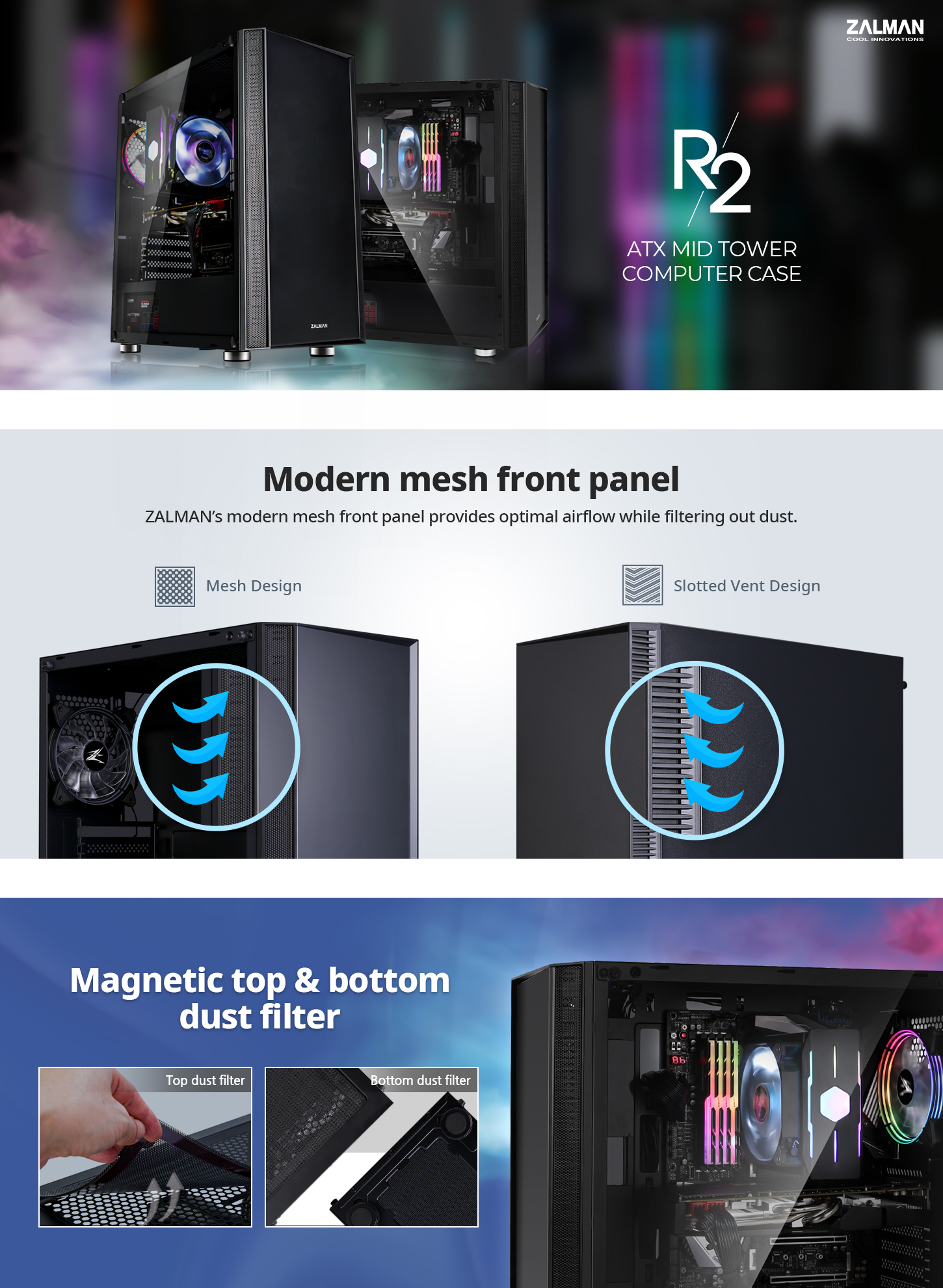 Zalman R2 ATX Mid Tower PC Case with Modern Mesh Front Panel Design ...