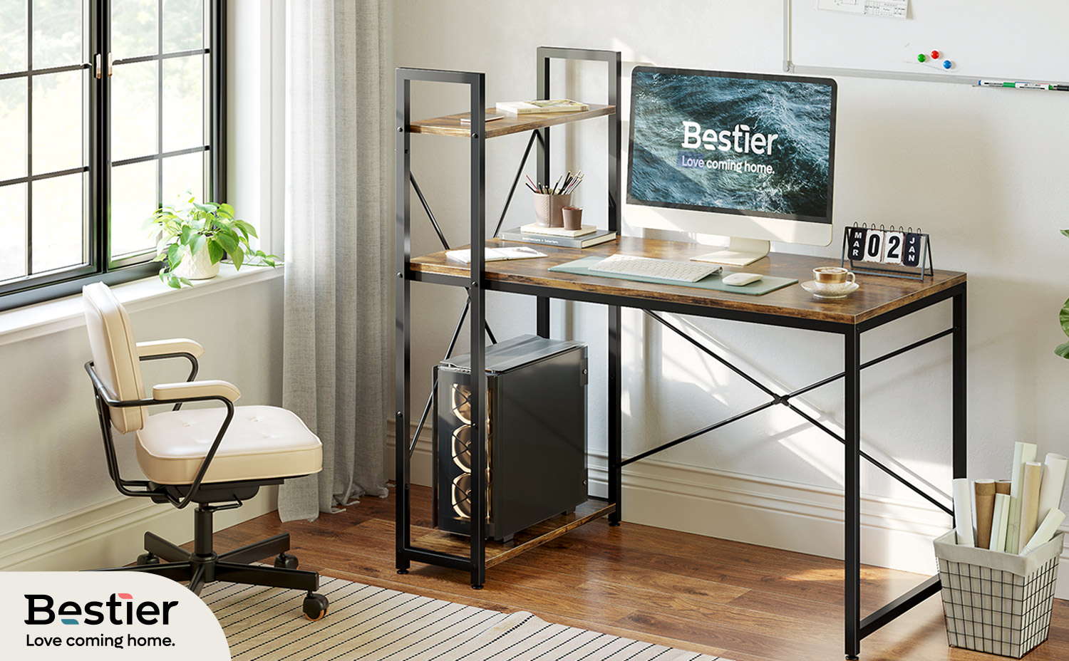 Bestier Computer Desk with Storage Shelves 47 Inch Home Office Desk ...
