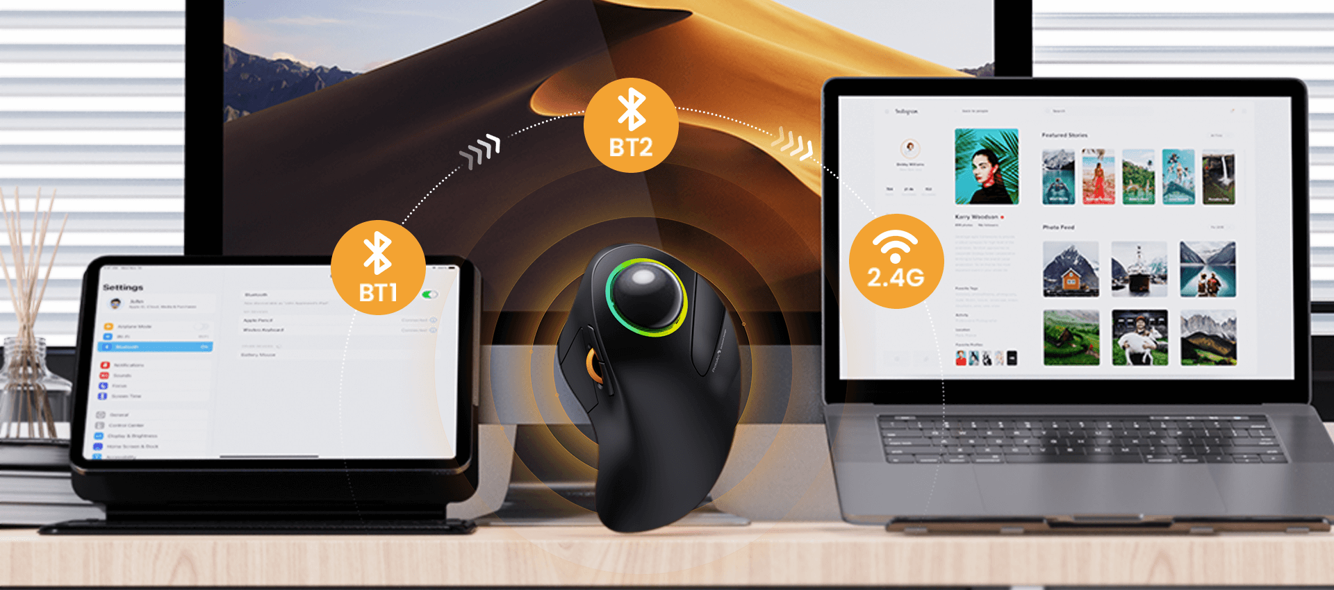 ProtoArc EM03 Ergonomic Wireless Bluetooth RGB Trackball Mouse ...