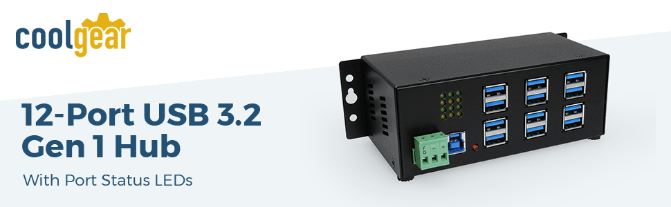 Coolgear Industrial 12-Port USB 3.2 Gen 1 Hub with Status LEDs | Rugged ...