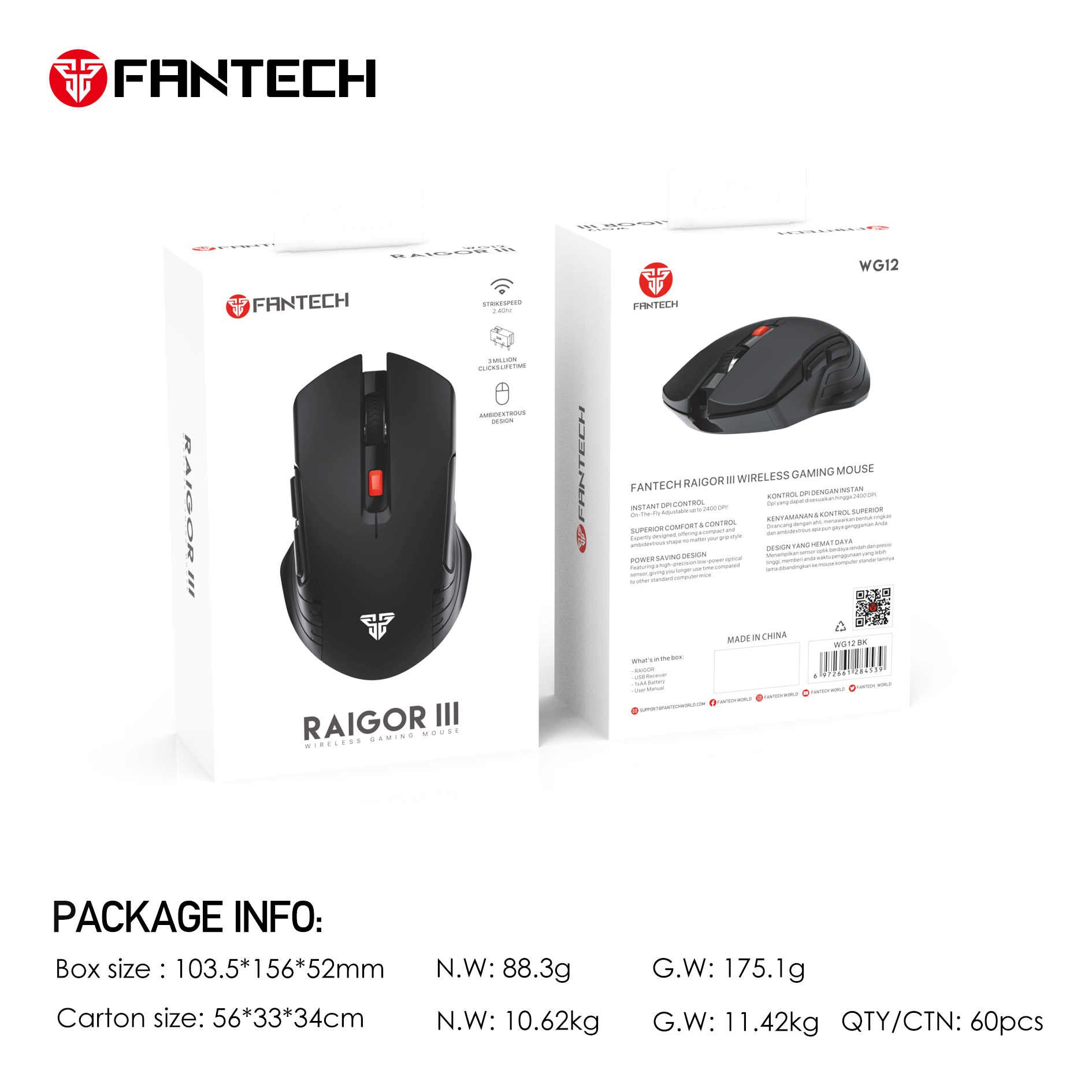 FANTECH Wireless Gaming Mouse,Medium-size ,Ergonomic Hand Grips,2.4 GHz ...