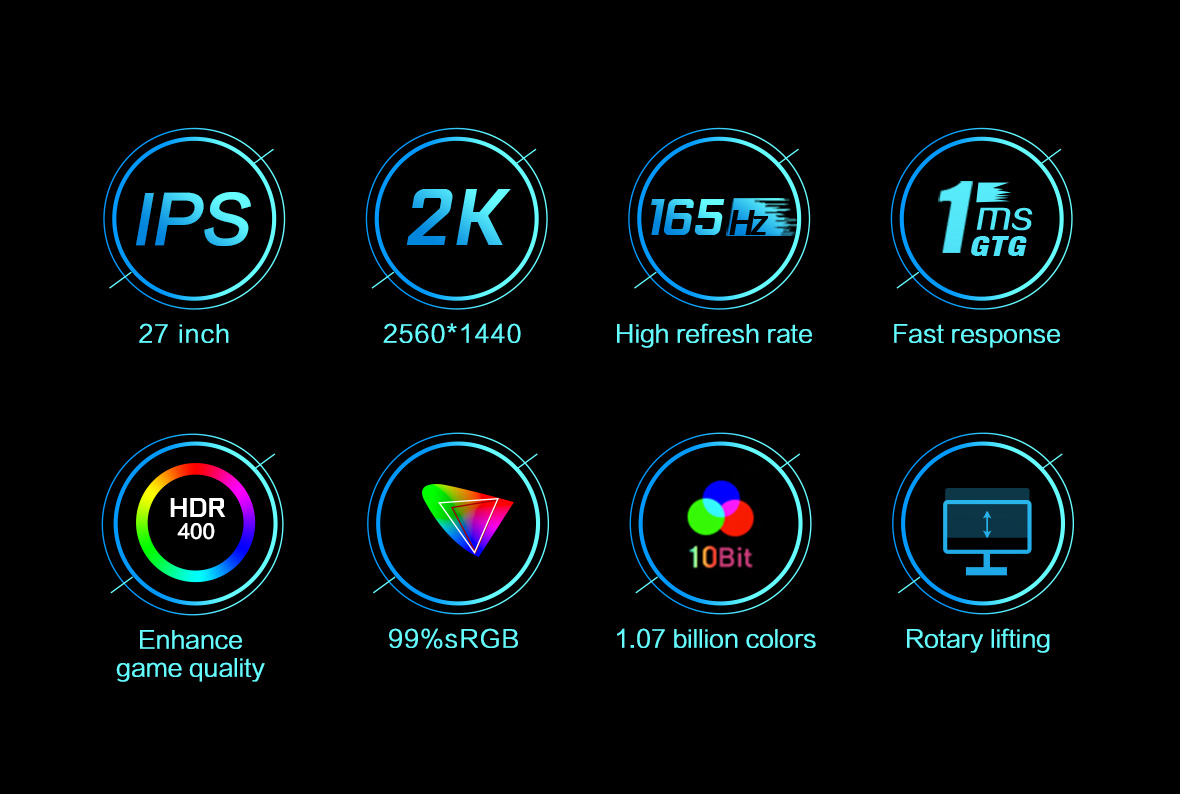 IPASON E2729S-Z 27" 165Hz 2K 1440P FreeSync HDR400 Gaming Monitor, 2560 ...
