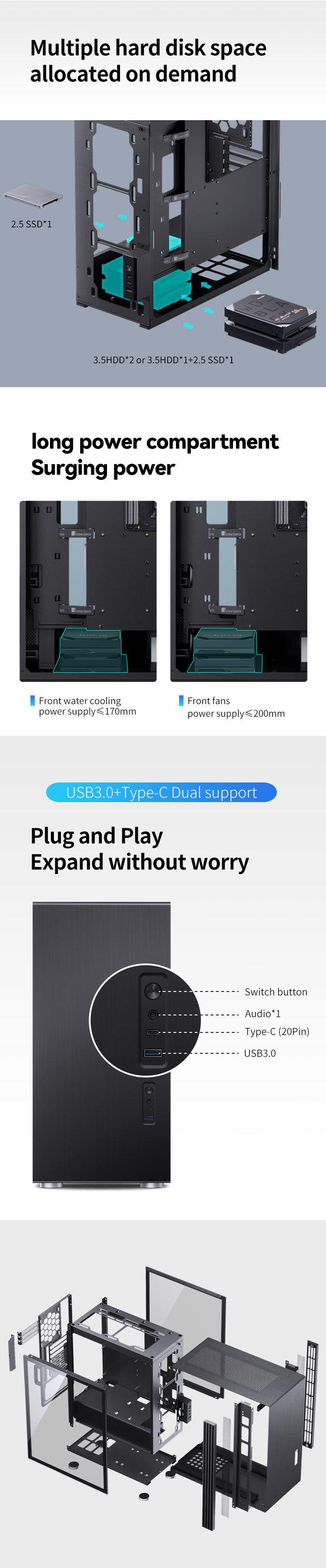 JONSBO U6 BLACK ATX Mid Tower Aluminum Computer Case, Semi-blackened ...