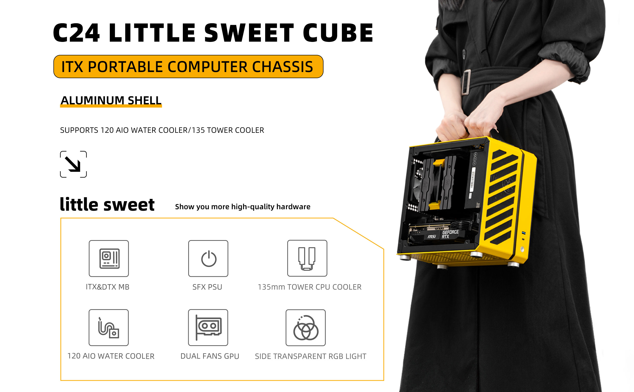 Mechanic Master C24 Small Cube Sugar Mini-ITX Chassis / Alumium / Steel / Temered Glass ITX ...