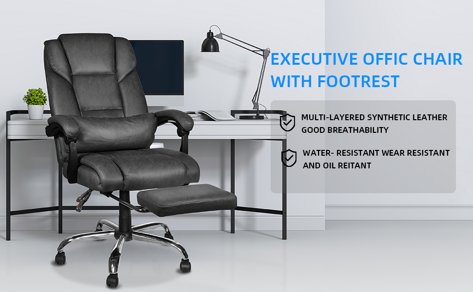 Leather Gaming Executive Office Desk Chair, Foot Rest High Back and ...