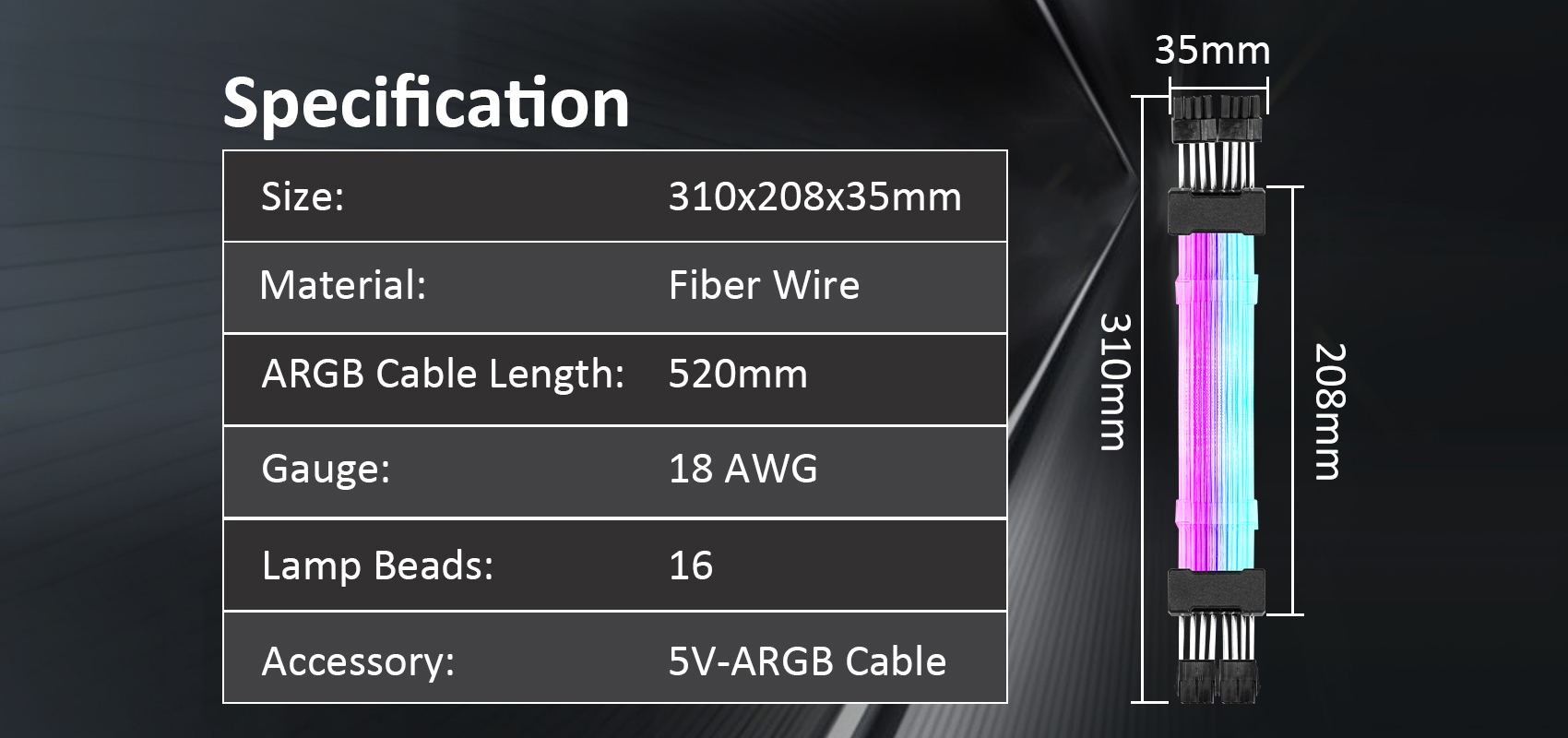 PANO-MOUNTS ATX RGB Extension Cable Dual 8Pin Graphics Card GPU Sleeved ...