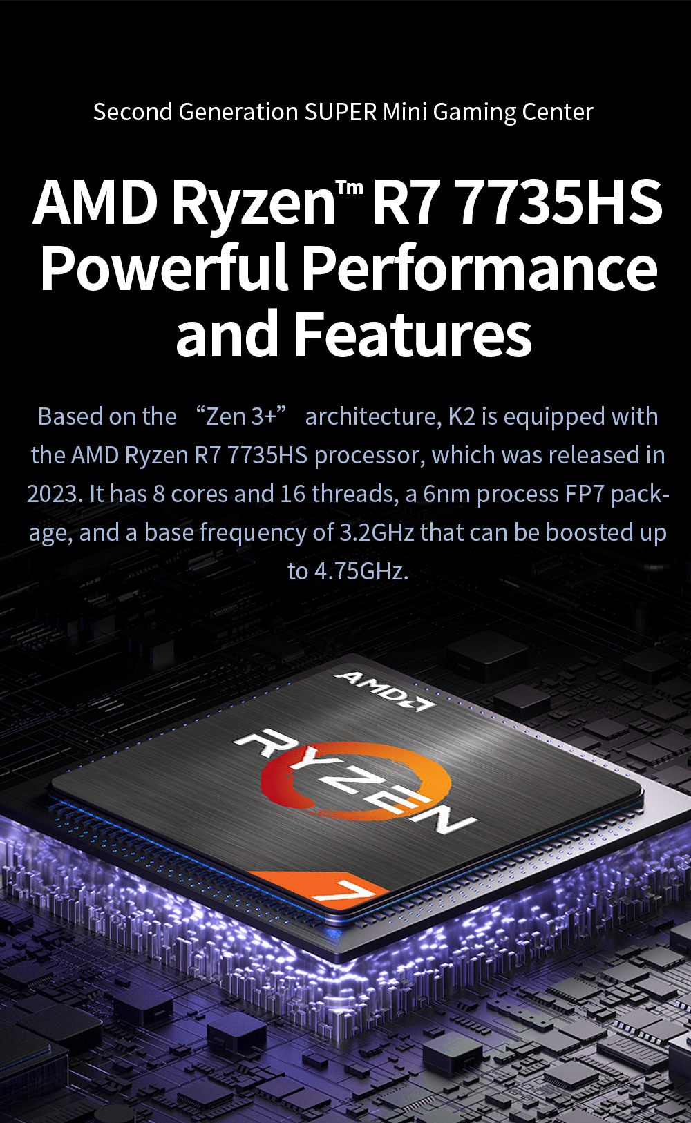 MLLSE K2 Mini PC, AMD Ryzen 7 7735HS up to 4.75GHz 8 Core/16 Threads ...
