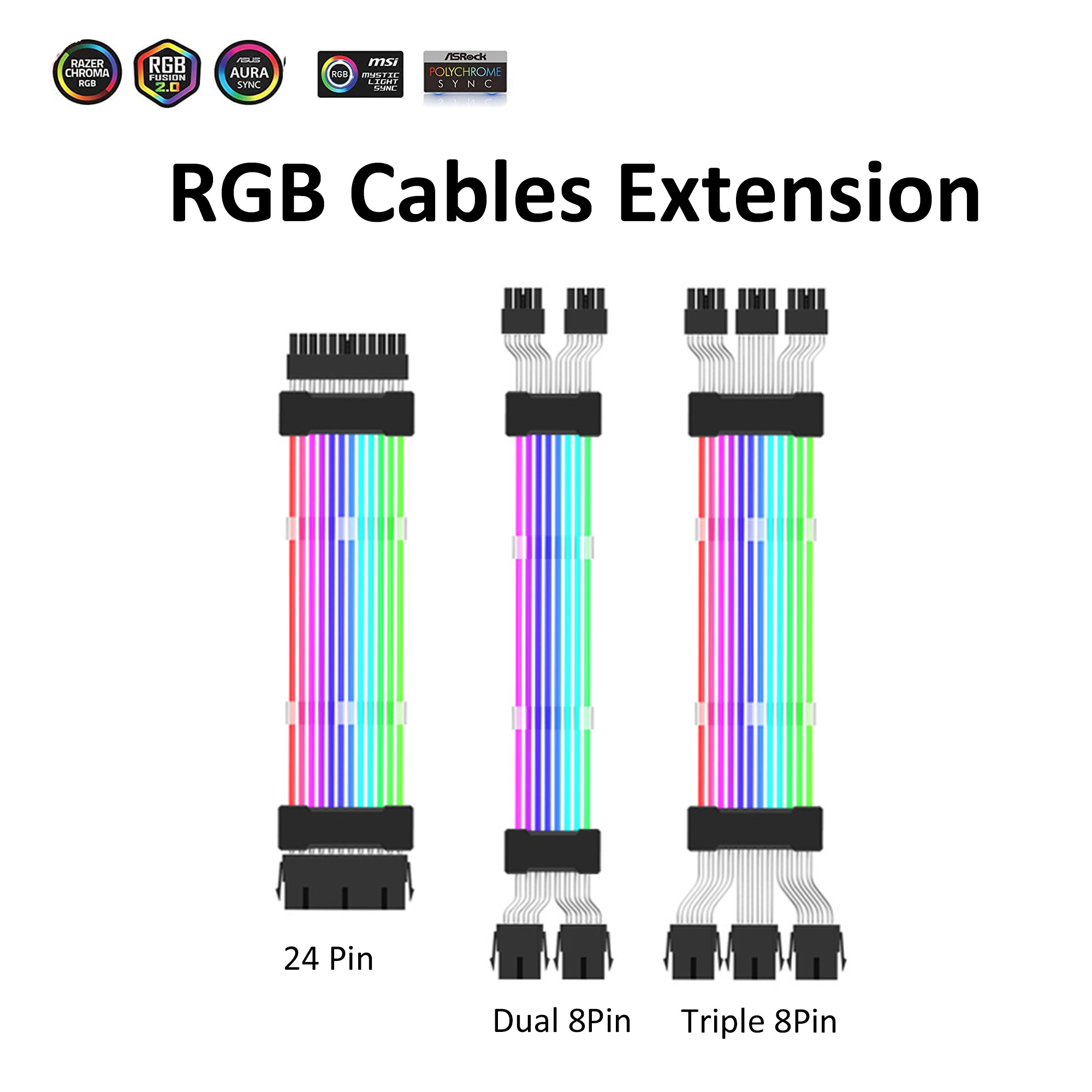 PANO-MOUNTS ATX RGB Extension Cable Dual 8Pin Graphics Card GPU Sleeved ...