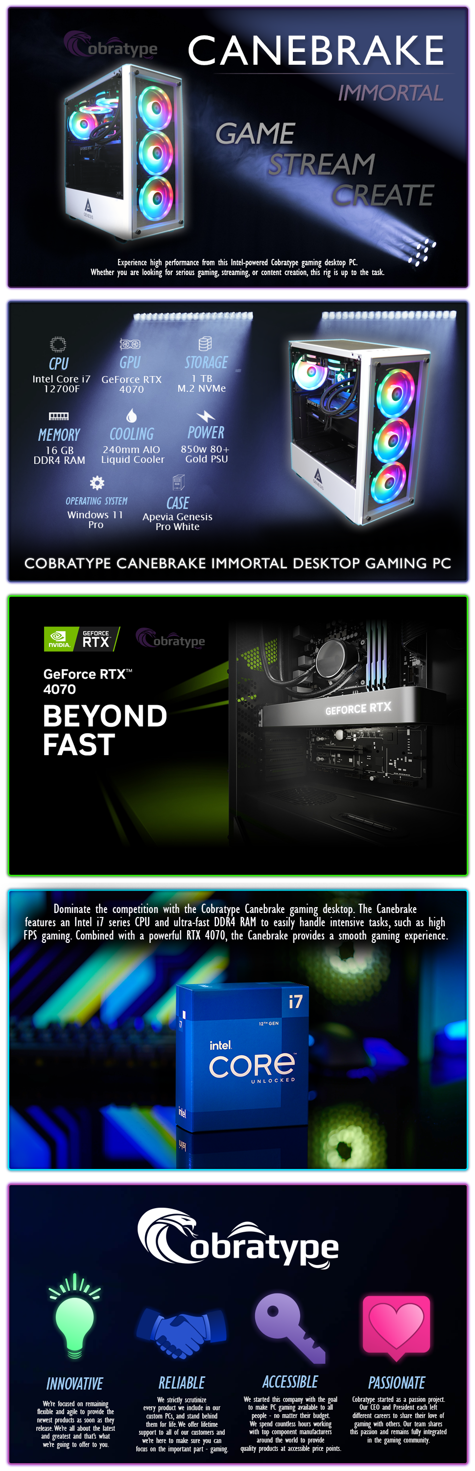 Cobratype Canebrake Gaming PC - Intel Core i7-12700F, RTX 4070, Liquid Cooled, 16GB DDR4 RAM ...