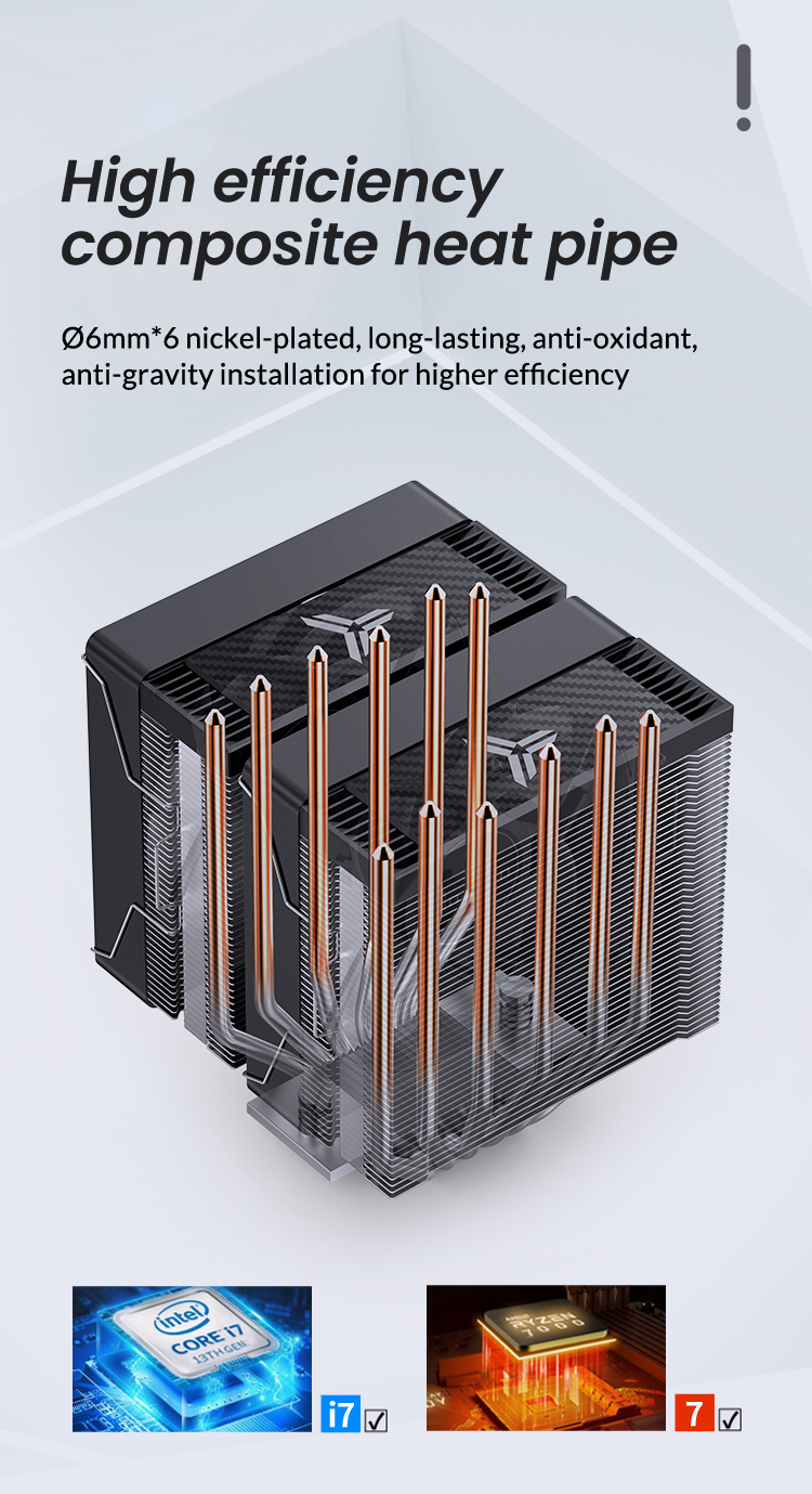 JONSBO CR-3000E BLACK CPU Cooler, 120mm Dual-Fan Dual-Tower Radiator, 6 High Efficiency ...