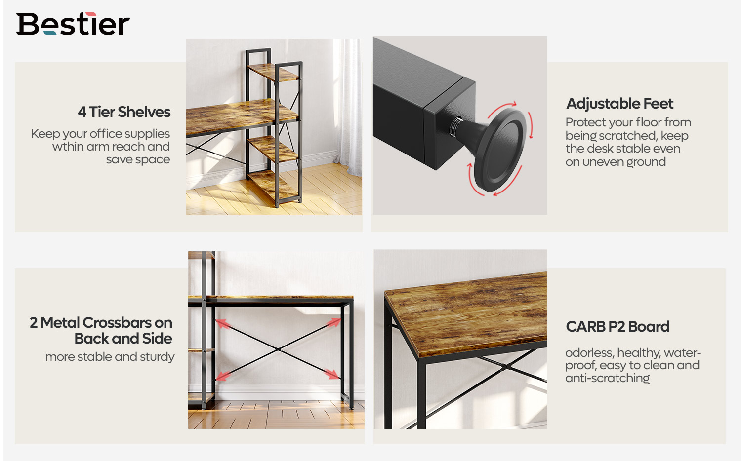 Bestier Computer Desk with Storage Shelves 47 Inch Home Office Desk ...