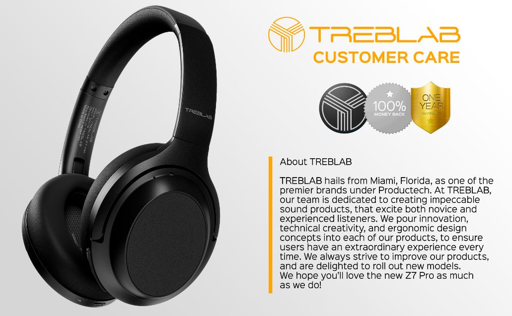 TREBLAB Z7 PRO - Hybryd Active Noise Canceling Headphones with Mic ...
