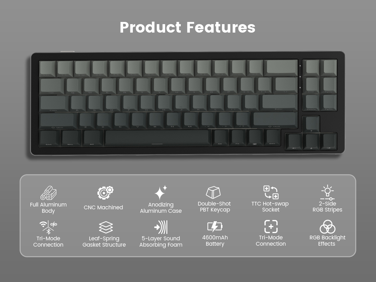 Womier S-K71 68% aluminum three-mode washer blue mechanical keyboard Black - Newegg.com