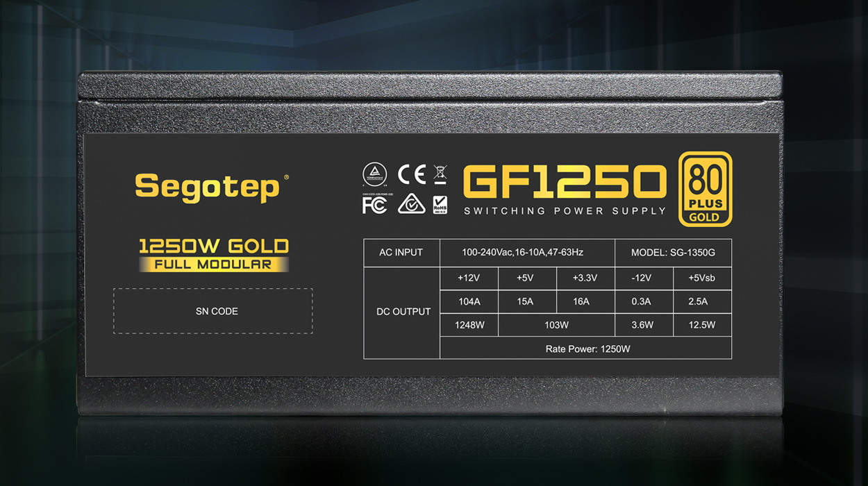 Segotep 1250W Power Supply Fully Modular 80+ Gold PSU with 140mm Dbb ...