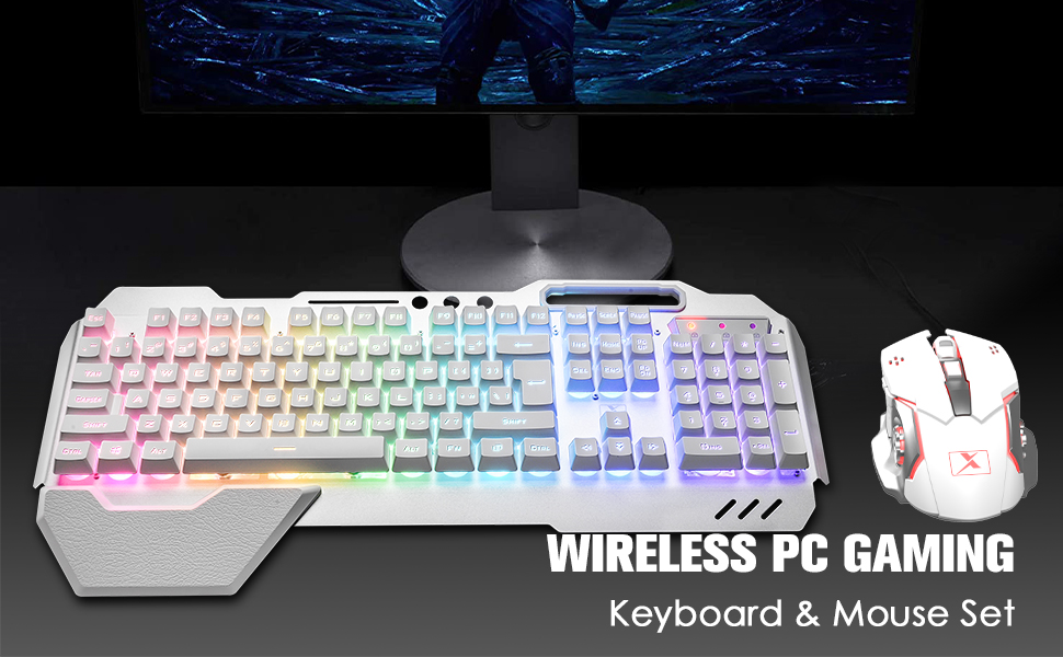 Zhhcyyds K680 Wireless Keyboard and Mouse,RGB LED Backlit Rechargeable ...