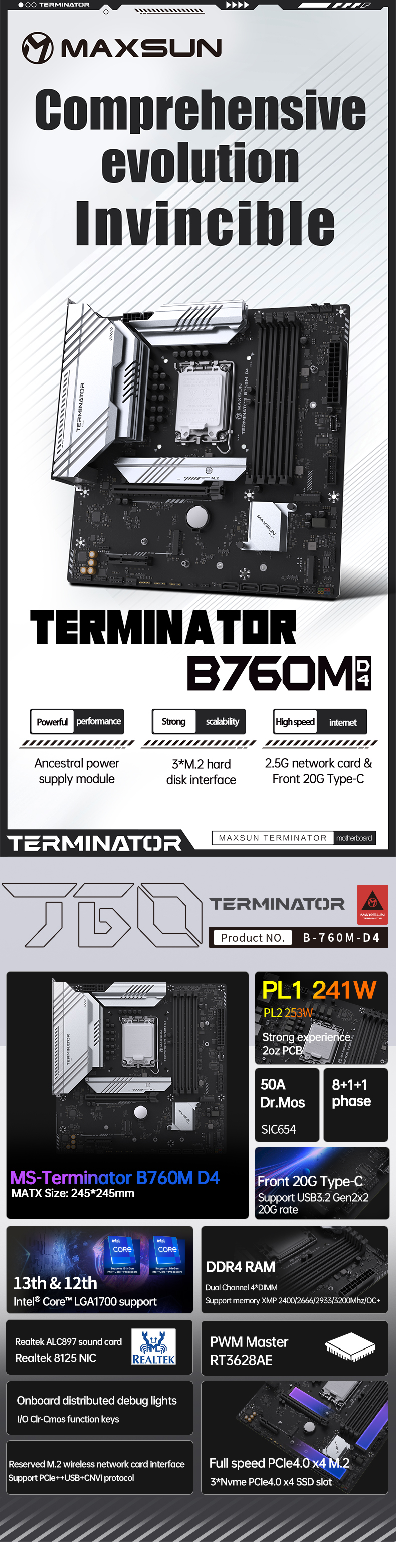 MAXSUN B760M Motherboard LGA1700 DDR4 128GB Supports intel 14th 13th ...