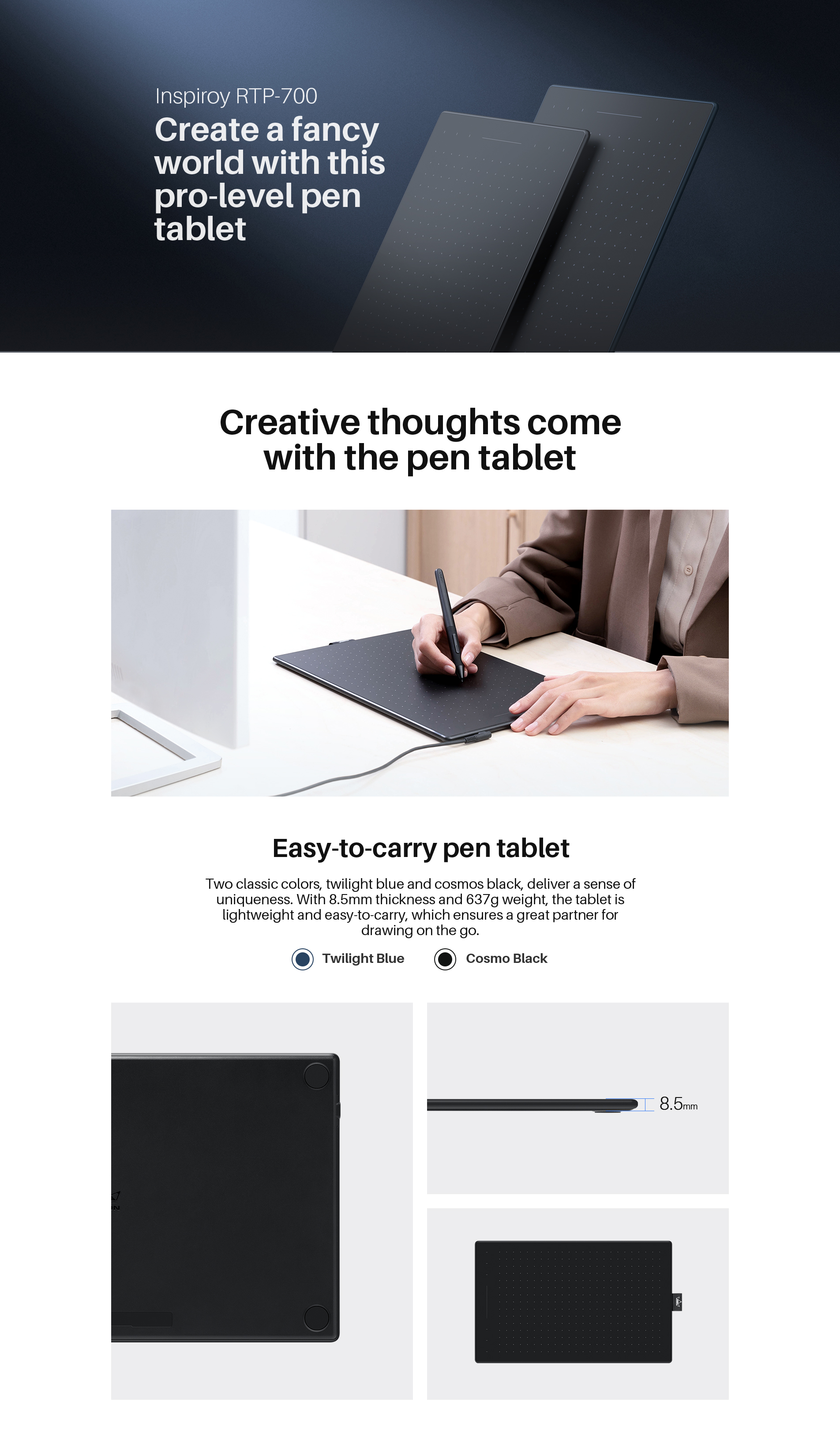 Huion INSPIROY RTP-700 11 x 6.87 Inch Drawing Tablet Digital Graphic ...